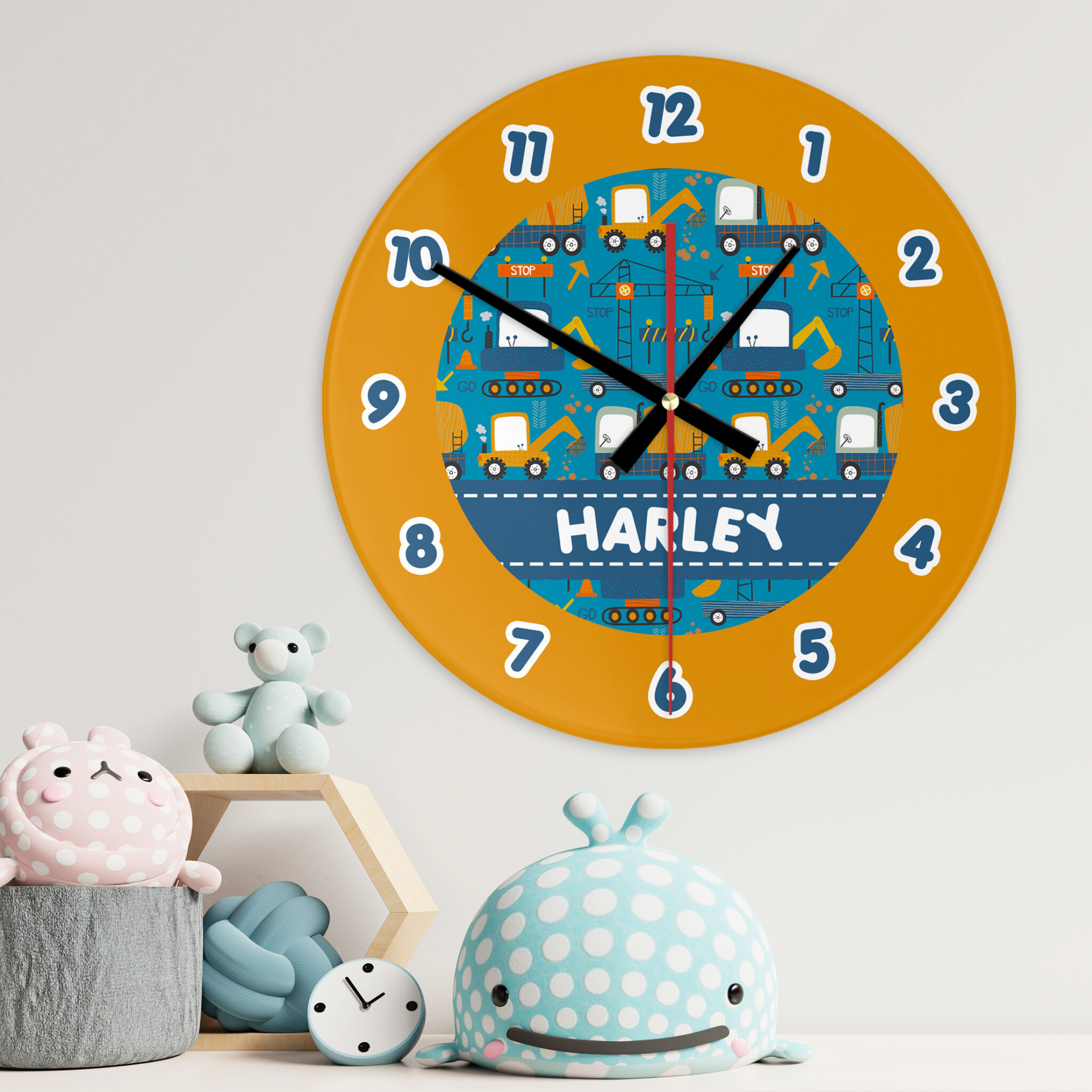 Digger Fun Personalised Glass Wall Clock | Giftie Trade